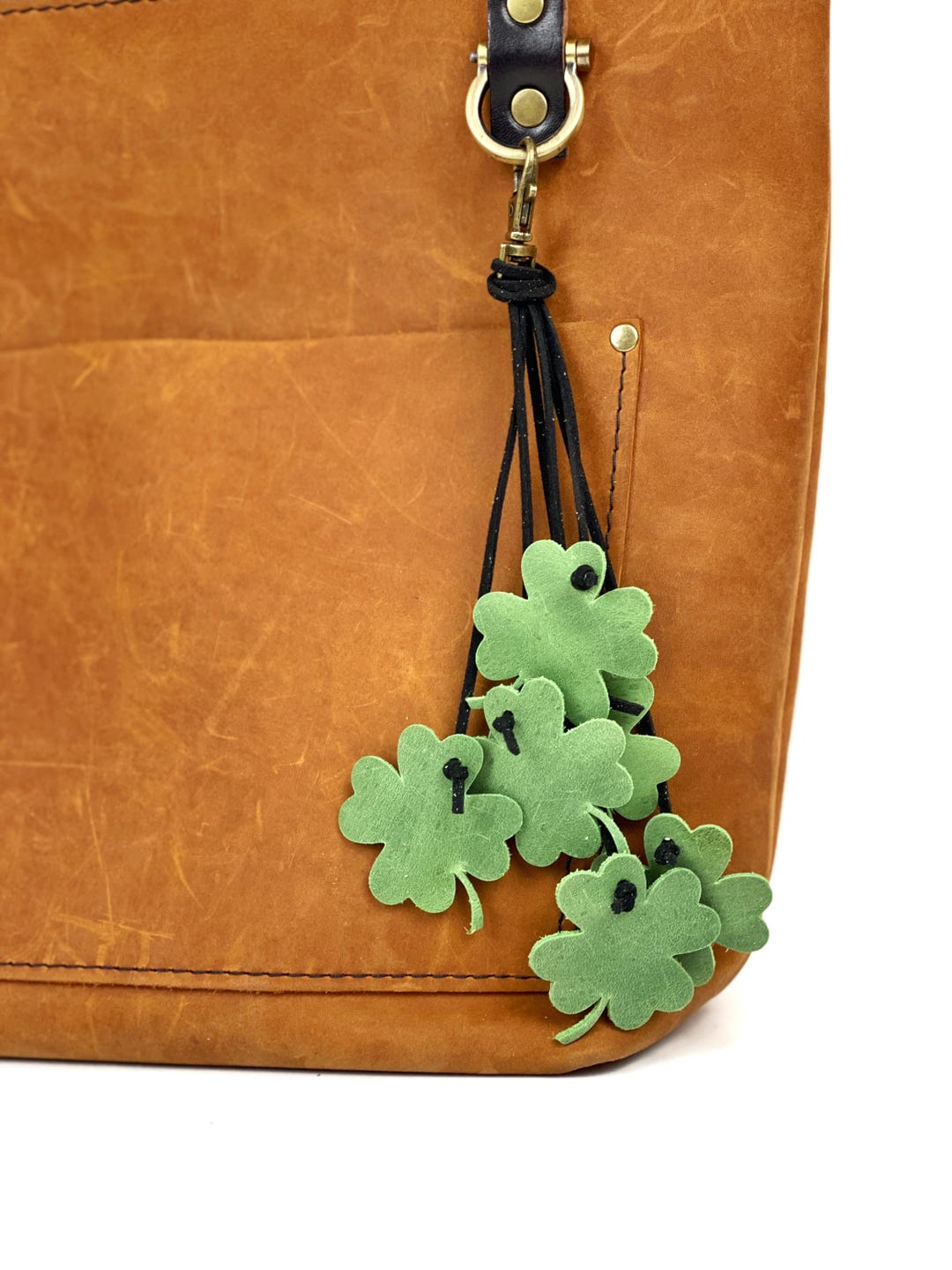 Four Leaf Clover Shamrock Leather Purse Tassel Bag Charm - Etsy