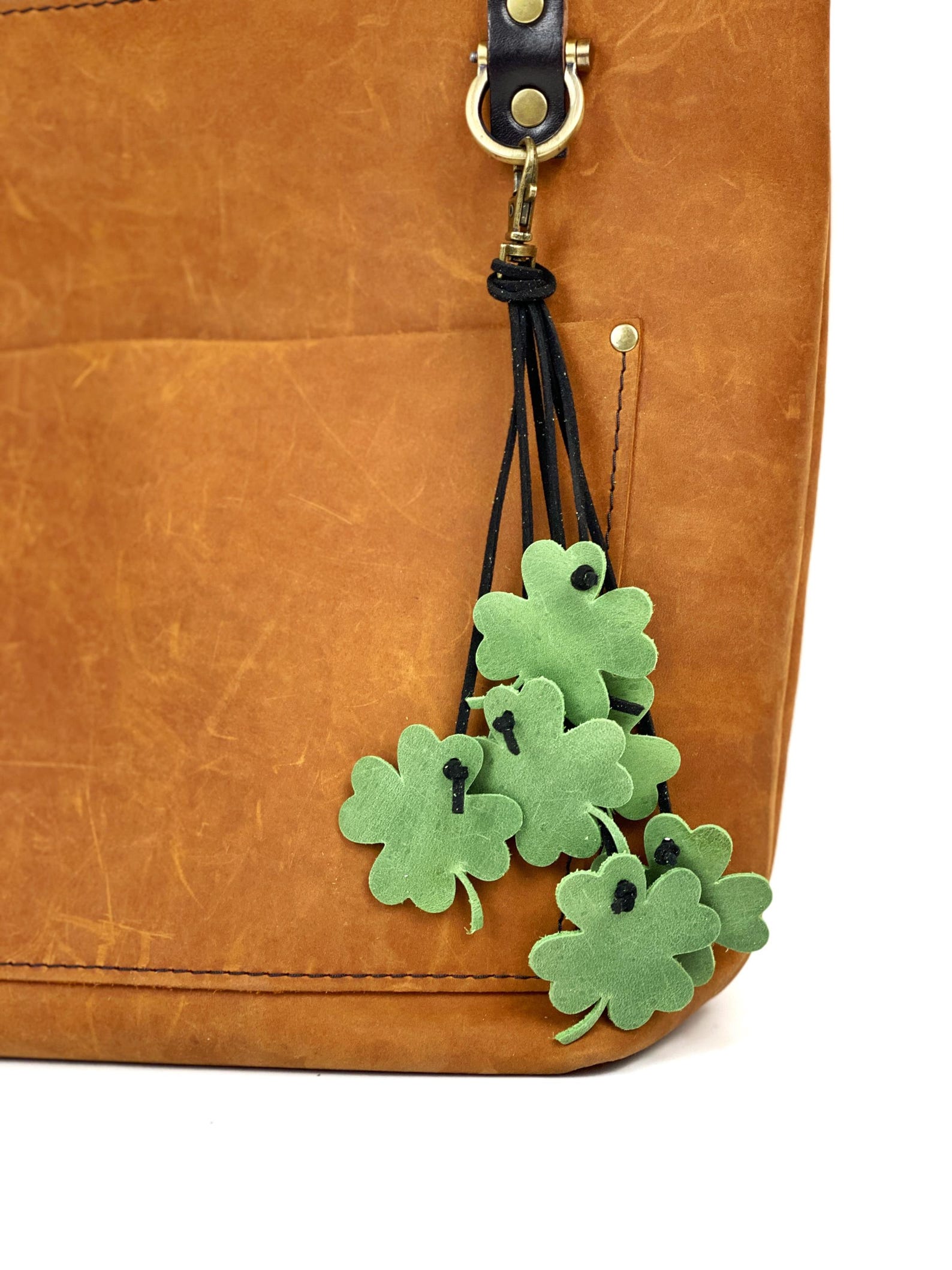 Four Leaf Clover Shamrock Leather Purse Tassel Bag Charm - Etsy