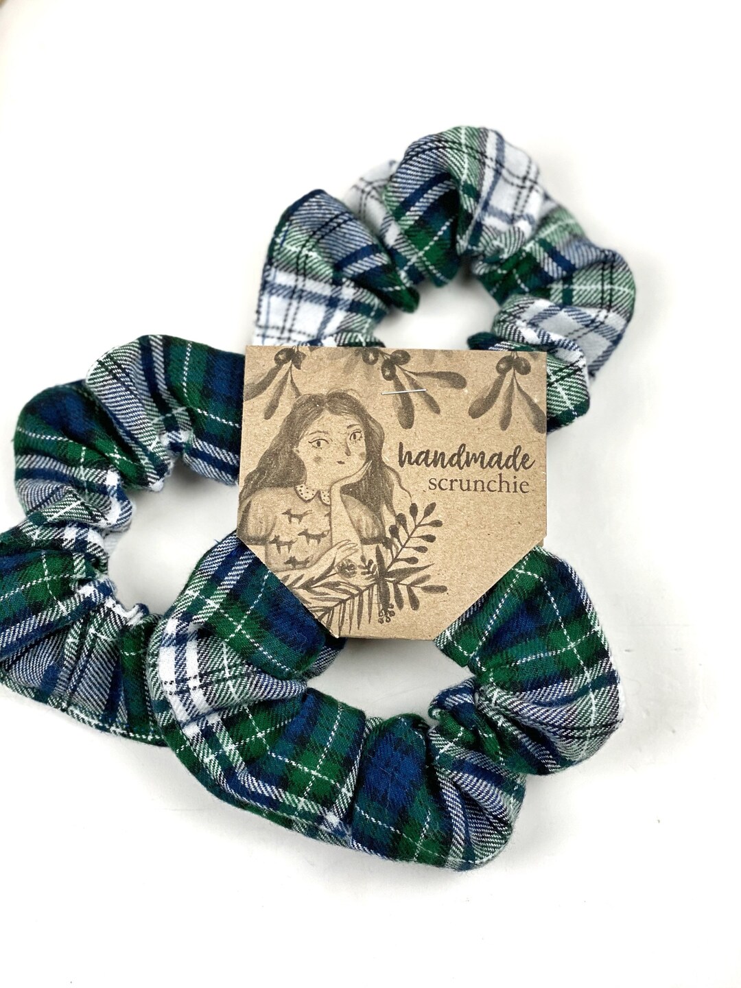 Scrunchies Blue & Green Plaid Flannel Hair Elastic, Fabric Hair ...