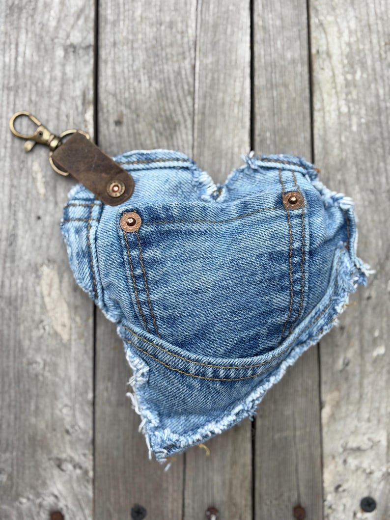Denim or Canvas Heart Keychain Purse Charm, Upcycled Denim Jeans ...