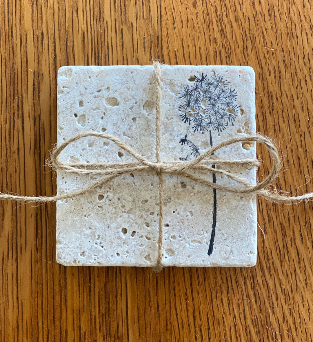 Travertine Tile Natural Tumbled Stone Ware Coasters Dandelion Set of ...