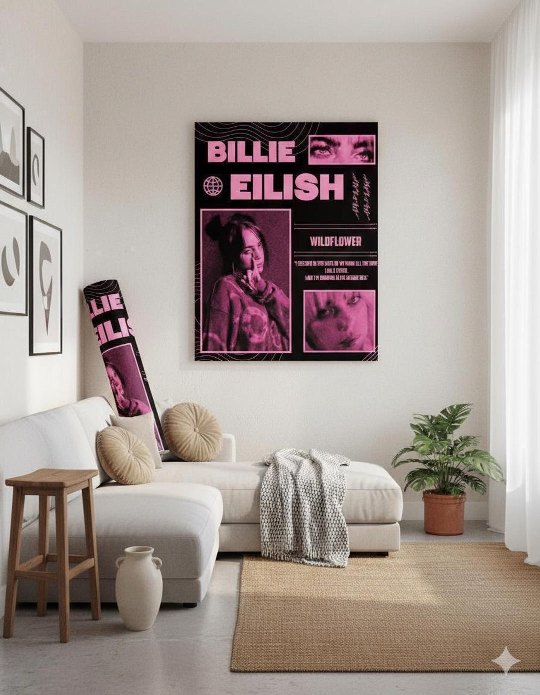 Billie Eilish Pink Canvas Wall Art Poster, Music Wall Decor for Bedroom ...