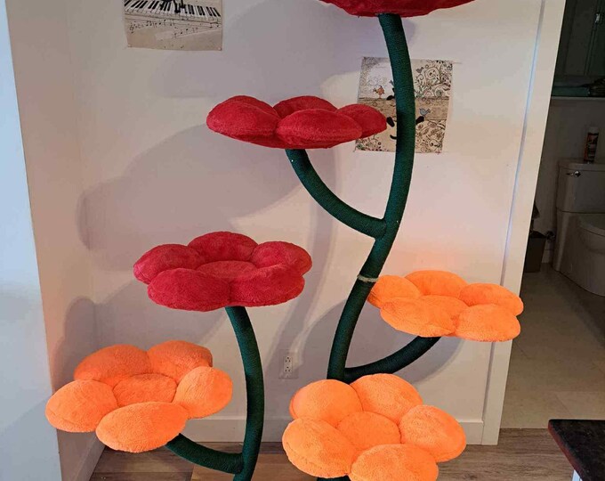 Modern Floral Cat Tree: White Multi-level Cat Tower With Sisal Posts ...
