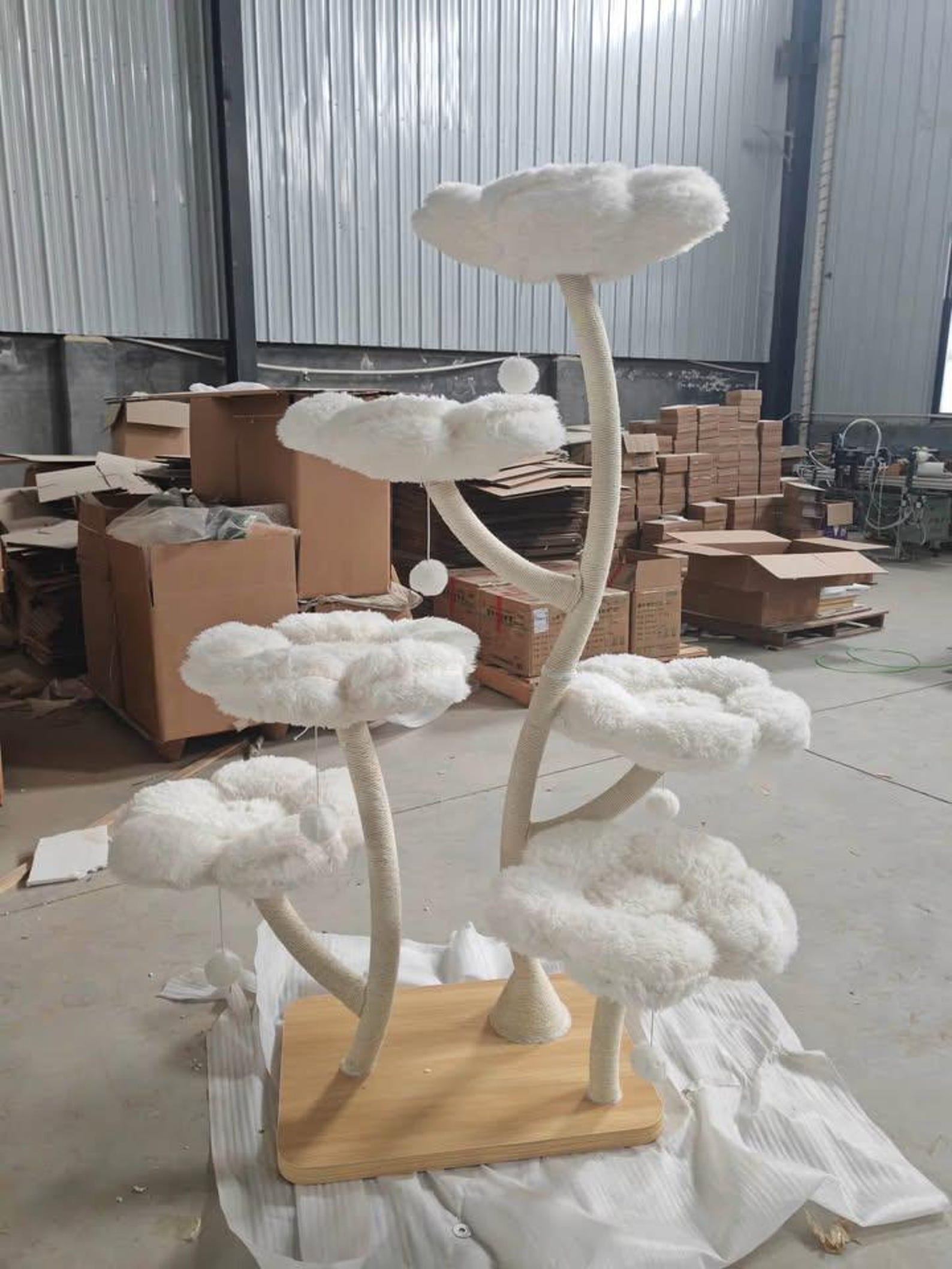 Modern Floral Cat Tree: White Multi-level Cat Tower With Sisal Posts ...