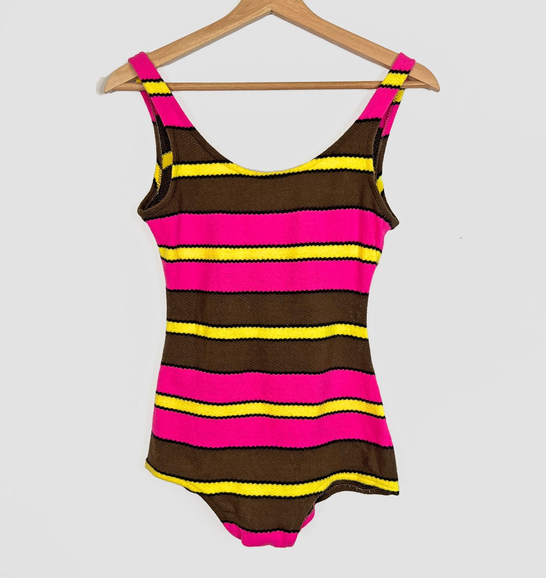 Vtg 60s Striped Vibrant Acrylic Swimsuit - Etsy