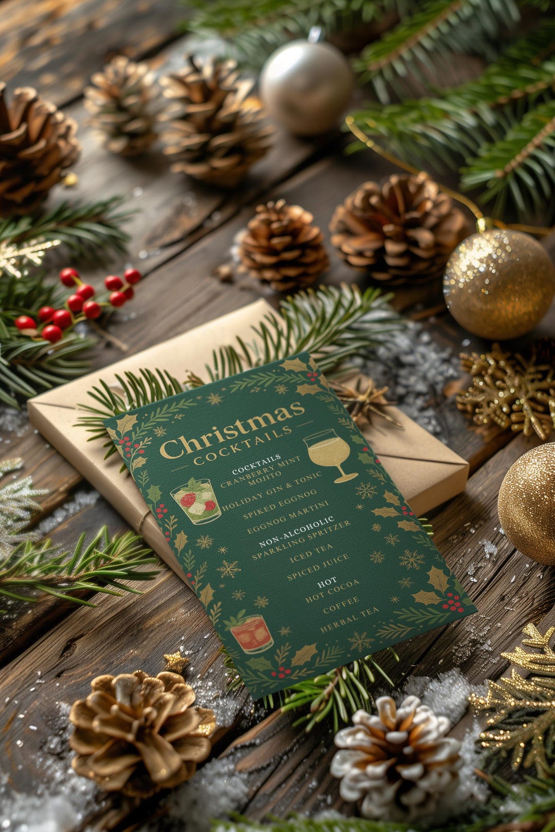 Christmas Cocktail Menu Template: Festive Holiday Bar Sign (canva ...