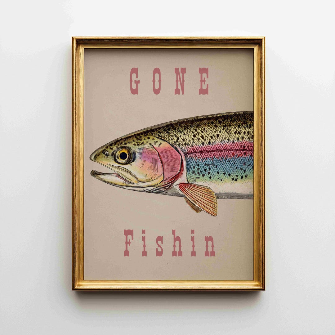 Rainbow Trout Gone Fishin Poster | Vintage Print - Etsy