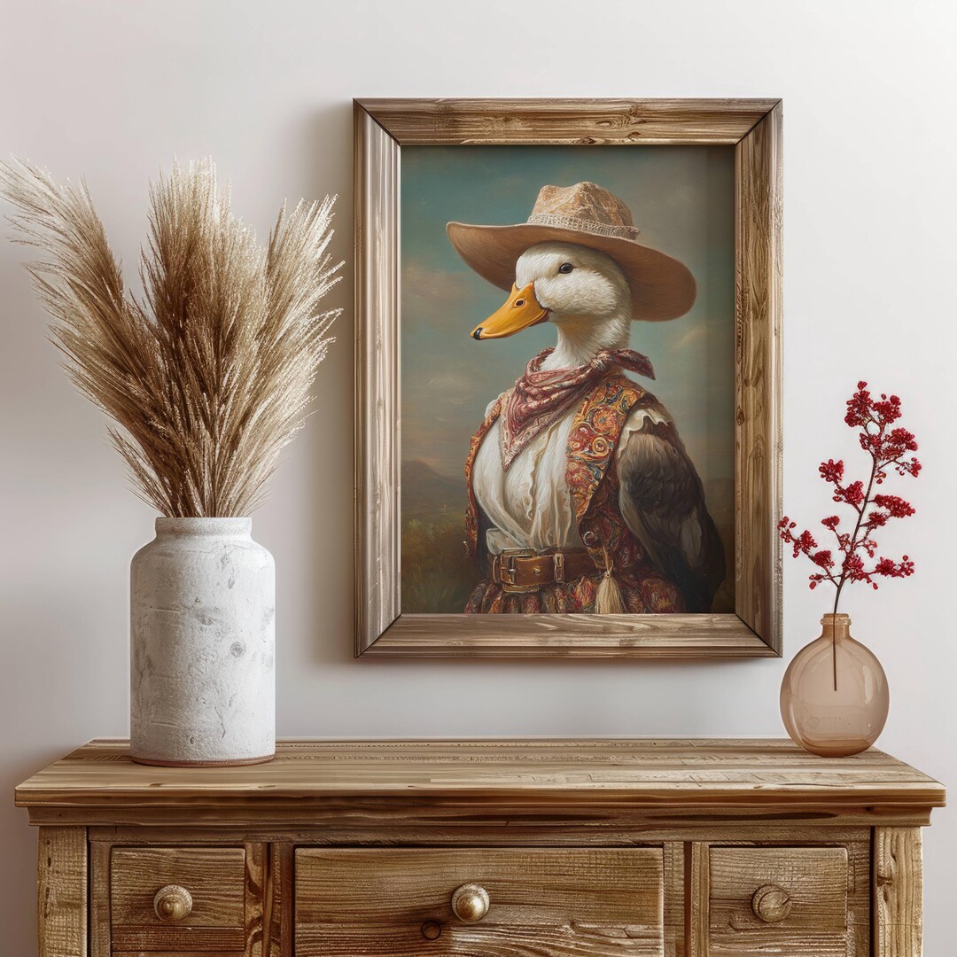 Poster, Vintage Wild West Cowgirl Mallard Duck Art Print, Satin ...