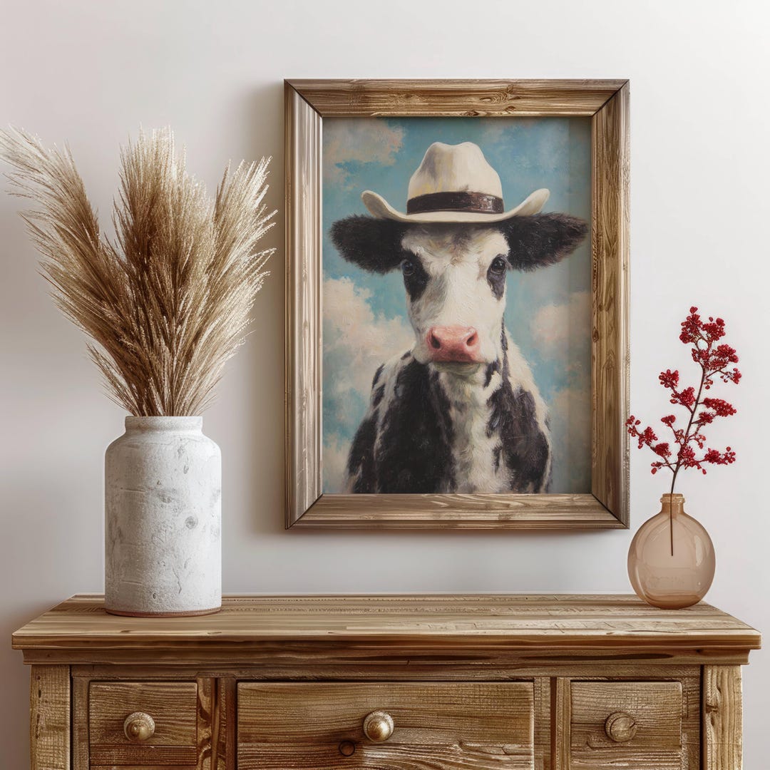 Vintage Dairy Cow in Cowboy Hat Poster - Etsy