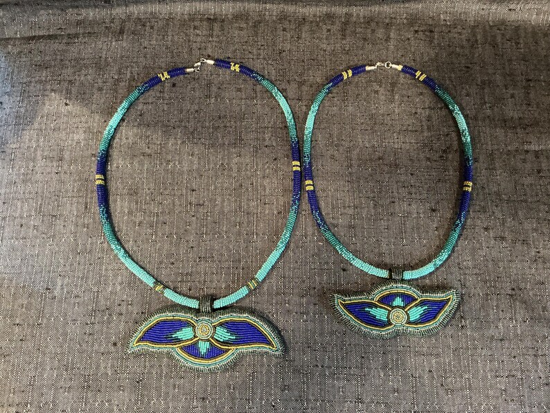 Native American Floral Beadwork Medallion Necklace - 2 Necklaces in 1 ...