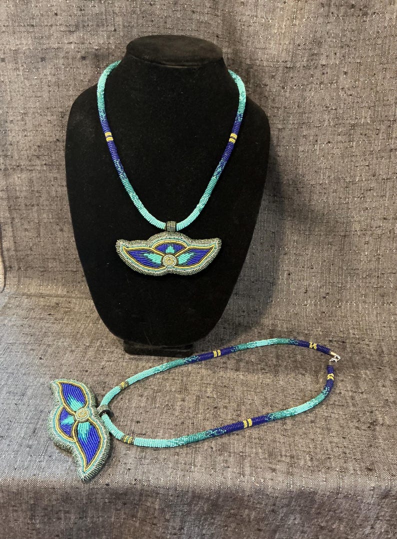 Native American Floral Beadwork Medallion Necklace - 2 Necklaces in 1 ...