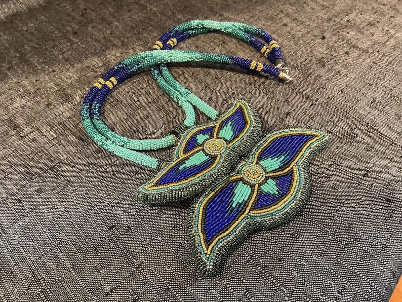 Native American Floral Beadwork Medallion Necklace - 2 Necklaces in 1 ...