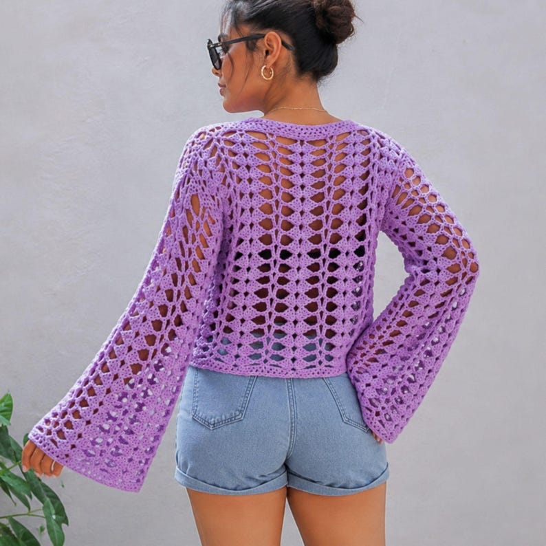 Boho Crochet Bell Sleeve Top Pattern PDF | Made to Measure Mesh Crochet ...