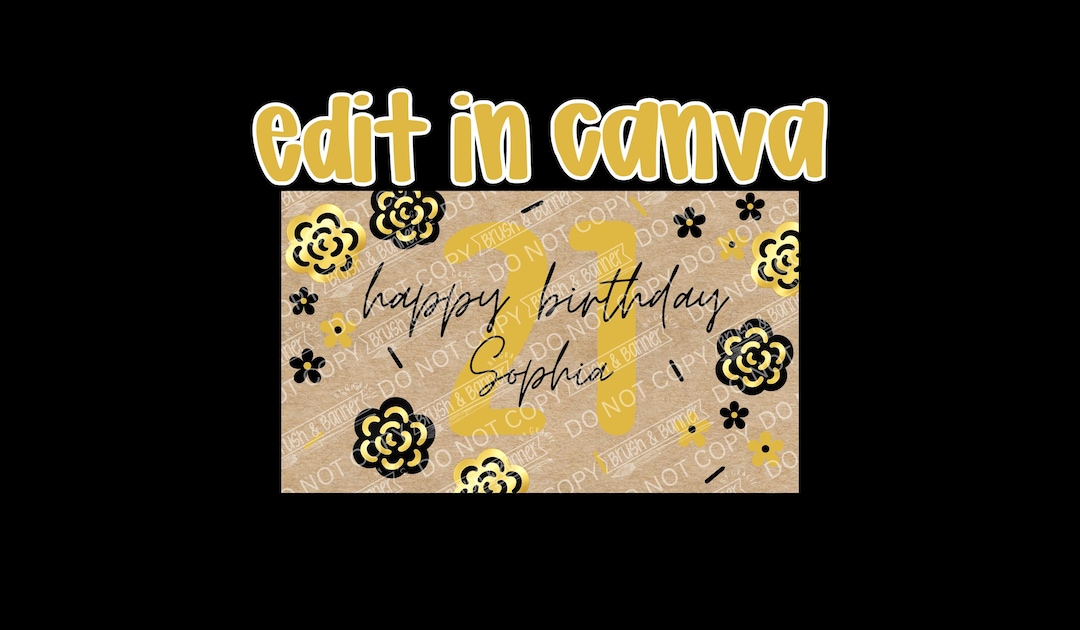 Birthday Banner Template | Editable Canva Banner | 35x60 | Gold Theme ...