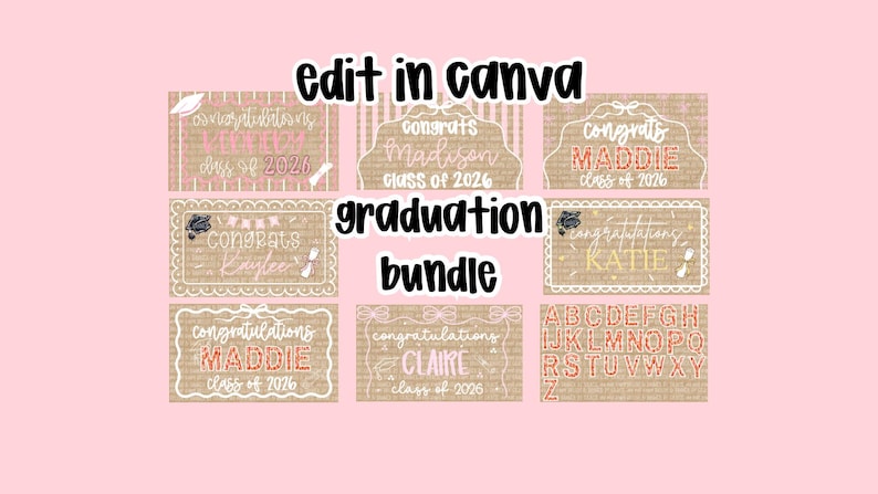Graduation Banner Template Bundle | Brushstroke Letters (canva Editable ...