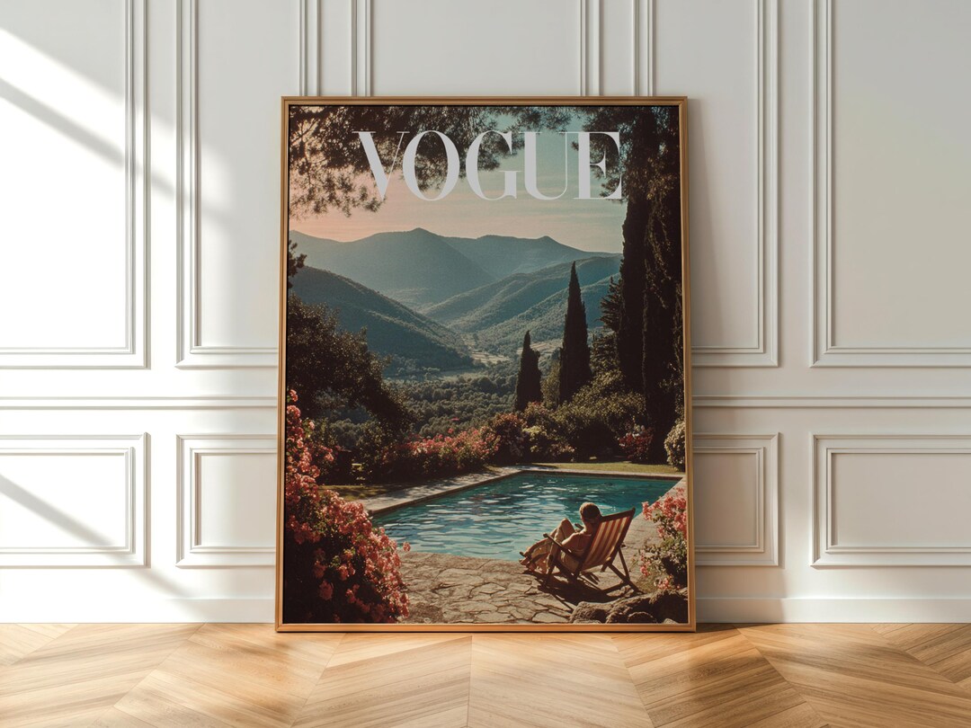 Vogue Landscape Poster, Serene Poolside Art, Vintage Decor - Etsy