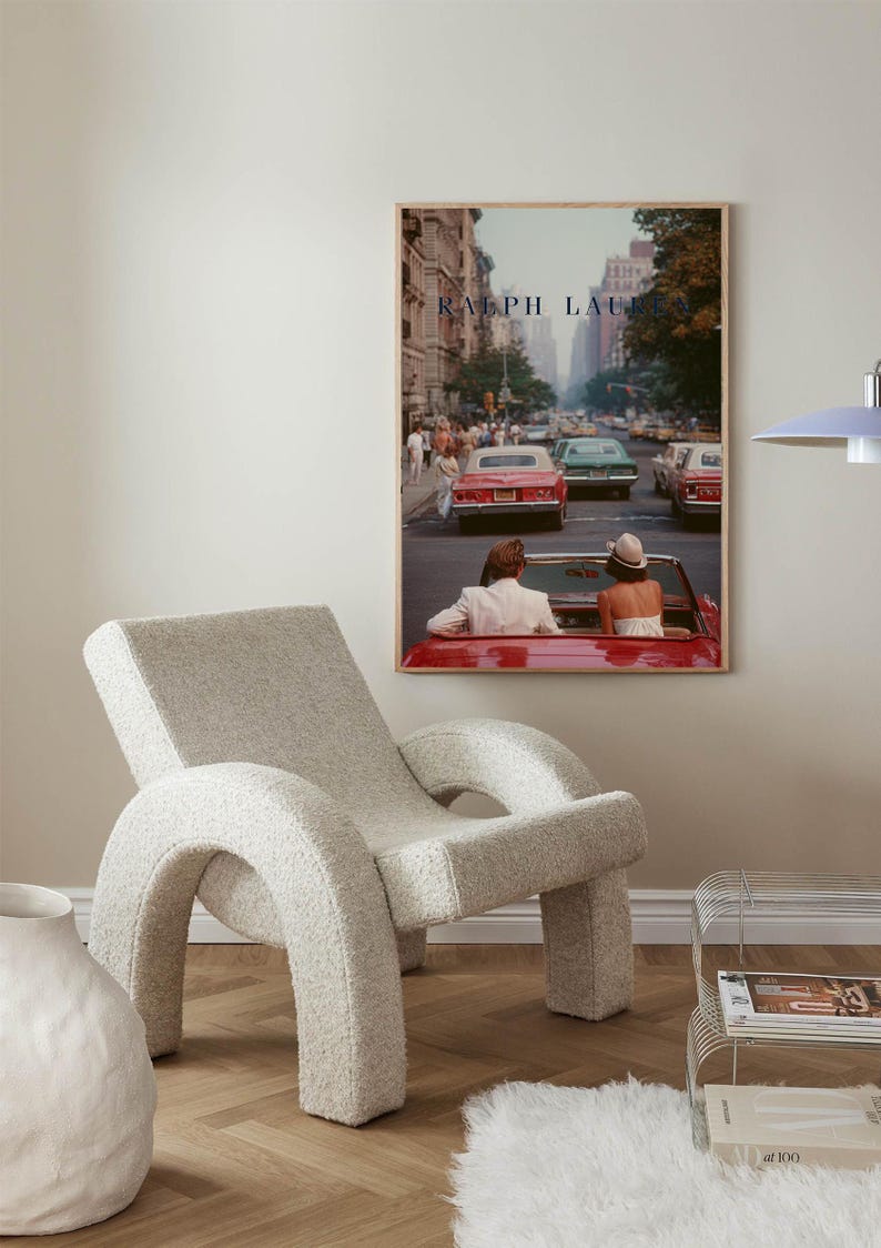 Vintage Ralph Lauren Style Poster, Old Money NYC Red Convertible Car ...