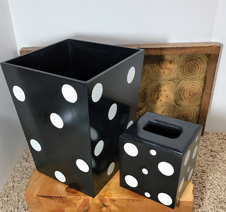 Wooden Trash Bin Wooden Tissue Box Black and White Garbage | Etsy