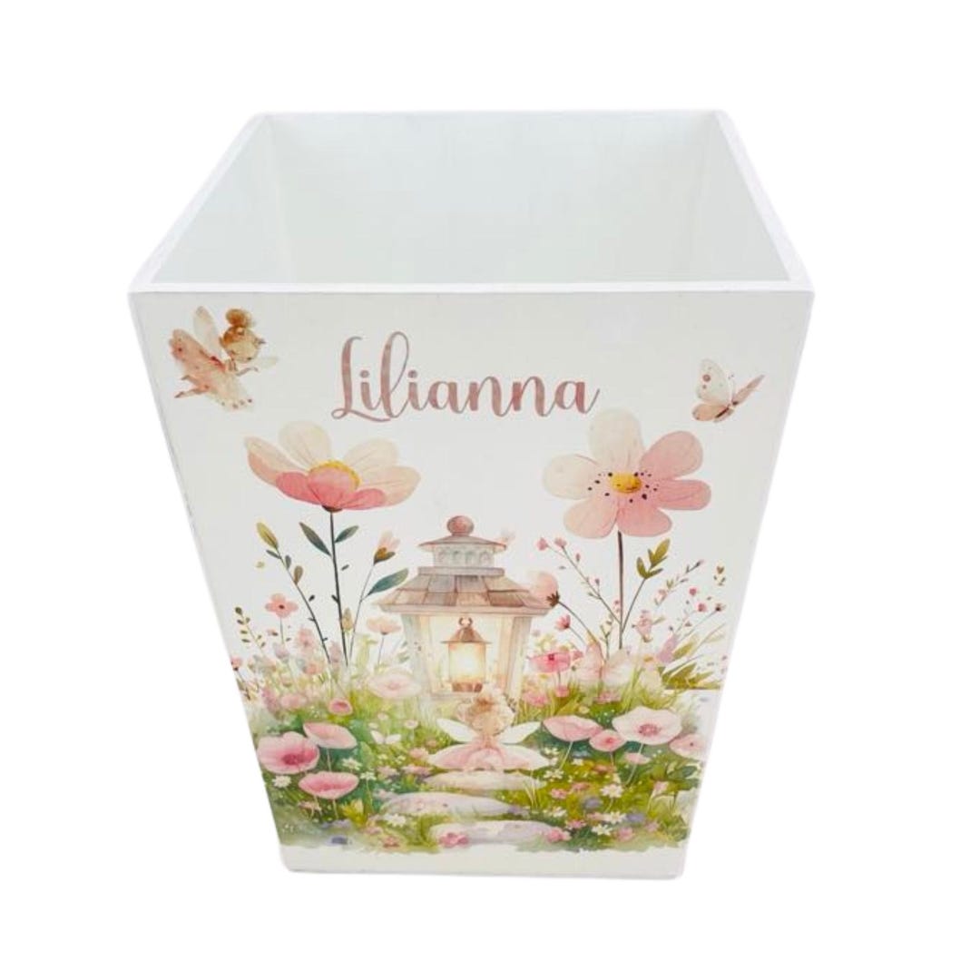 Fairy Garden Wood Trash Can Waste Bin, Decorative Room Decor ...
