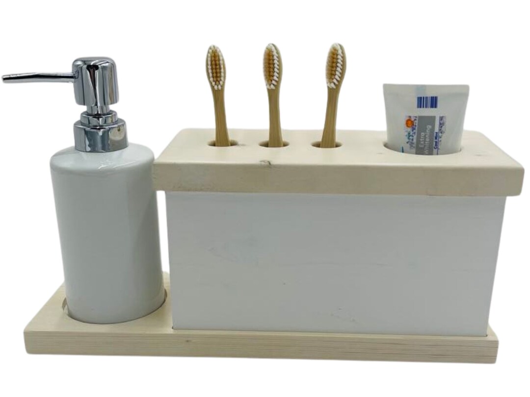 Soap Dispenser Organizer and Toothbrush Holder Solid White With White ...
