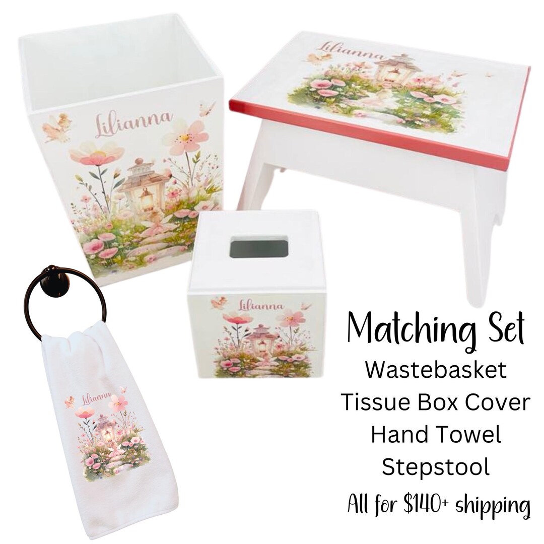 Fairy Garden 4 Piece Matching Accessory Set, Wastebasket, Tissue Box ...