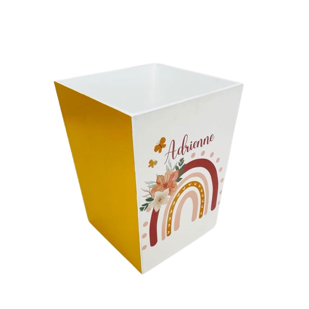 Boho Rainbow Wastebasket, Waste Bin, Decorative Room Decor, Wood Trash ...