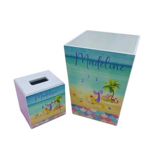 Personalized Mermaid Trash Can and Tissue Cover Set Nautical Bathroom ...