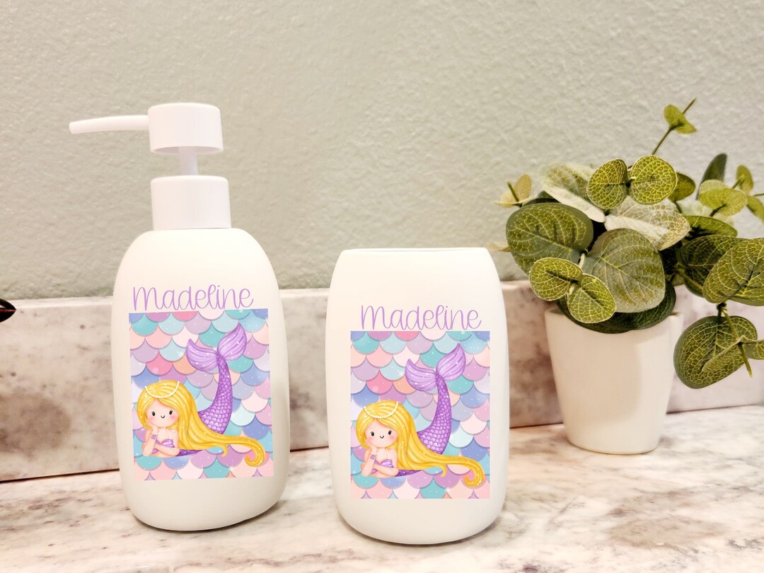 Beautiful Mermaid Soap Dispenser Set for Girl Pastel Color Tumbler Set ...