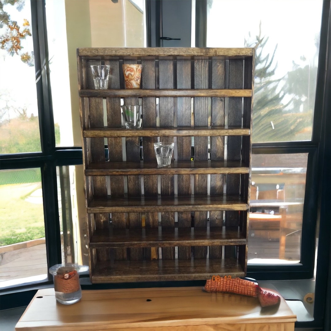 Shot Glass Shelf, Wooden Shelves, Rustic Shelving, Wooden Bar Decor ...