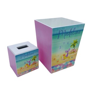 Personalized Mermaid Trash Can and Tissue Cover Set Nautical Bathroom ...