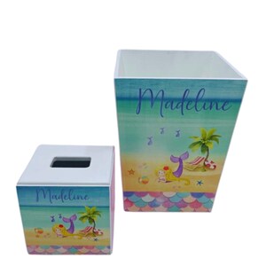 Personalized Mermaid Trash Can and Tissue Cover Set Nautical Bathroom ...