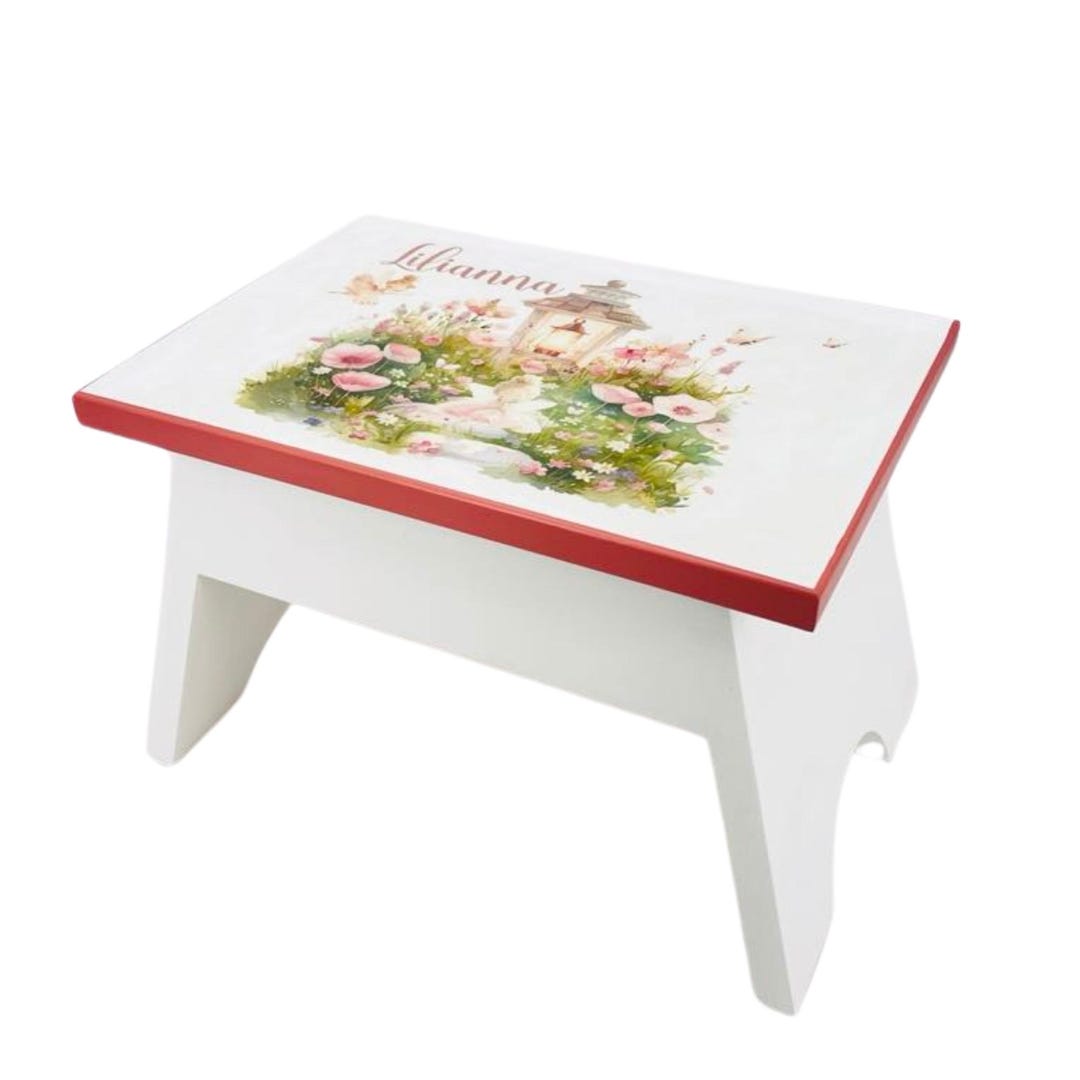 Custom Fairy Garden Stool for Kids, Pink Decor, Toddler Gift, Enchanted ...