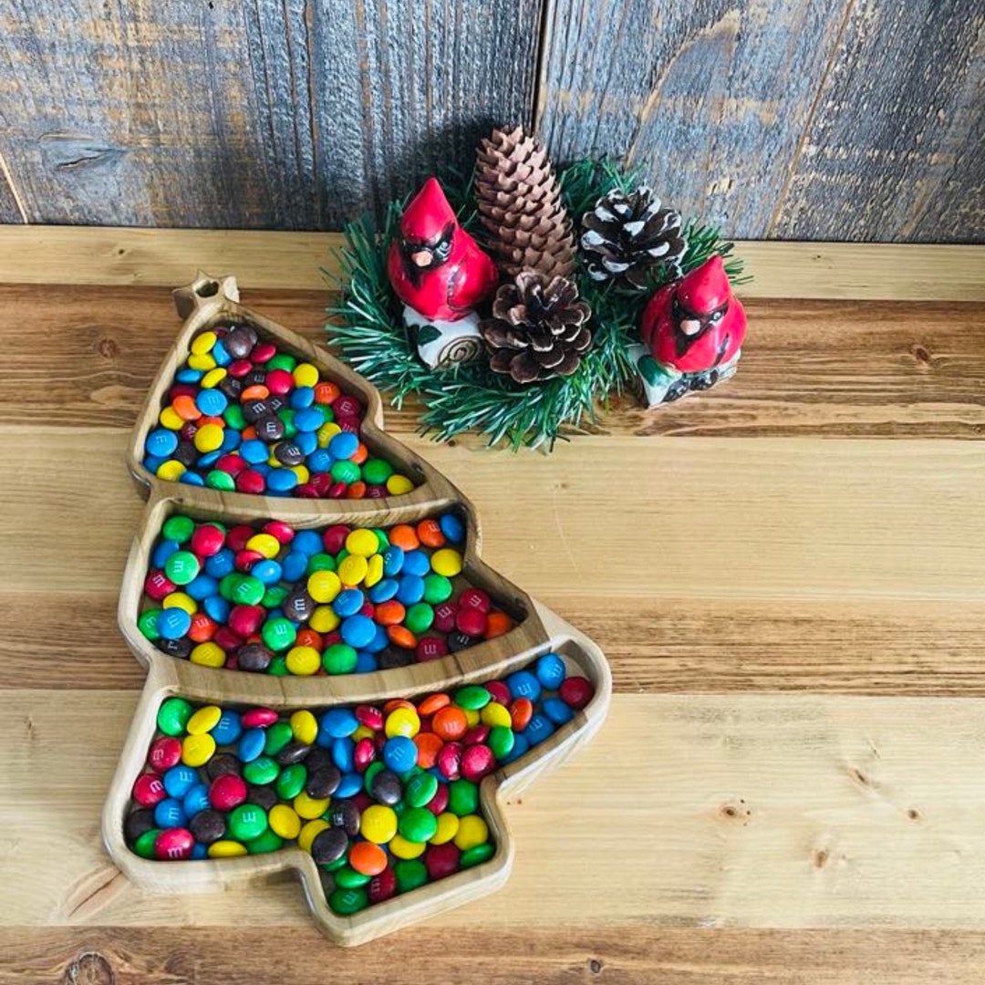 Festive Wooden Candy Bowl for Christmas - Rustic Holiday Centerpiece ...