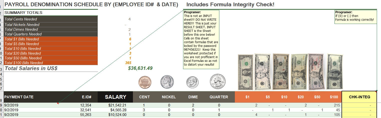 Payroll Cash Denomination Calculator for Excel, OFFICE 365-digital ...