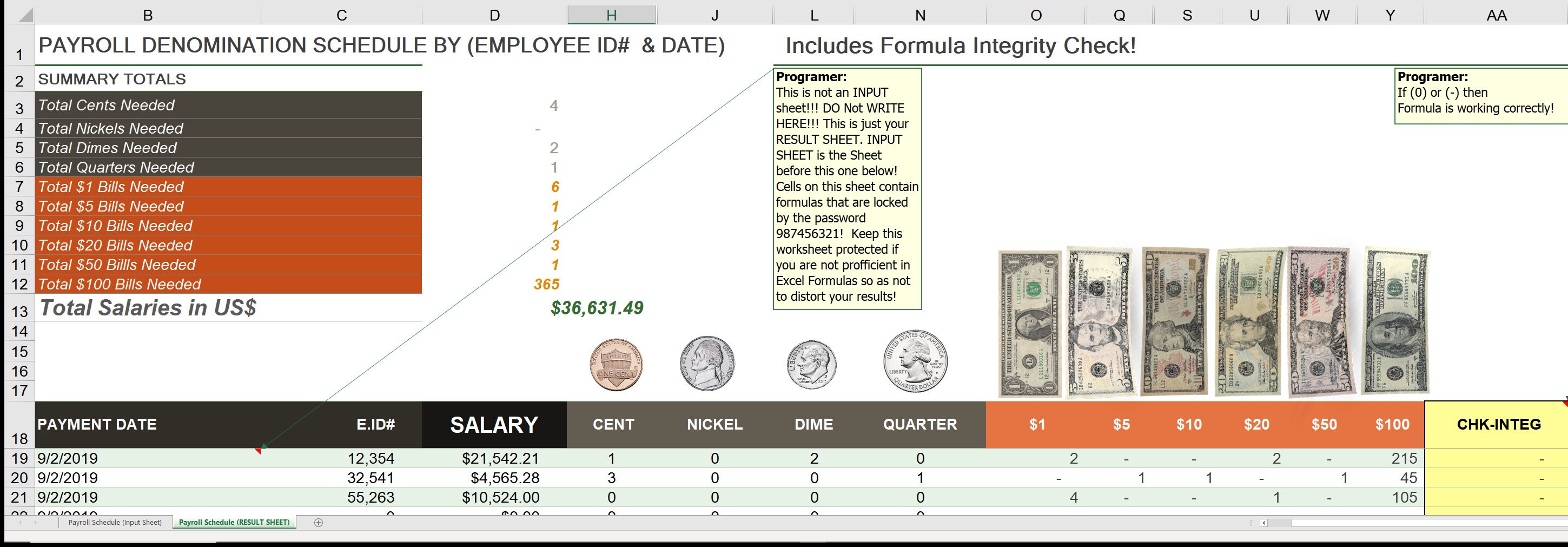 Payroll Cash Denomination Calculator for Excel, OFFICE 365-digital ...