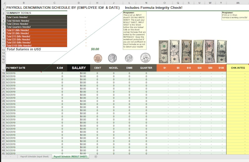 Payroll Cash Denomination Calculator for Excel, OFFICE 365-digital ...