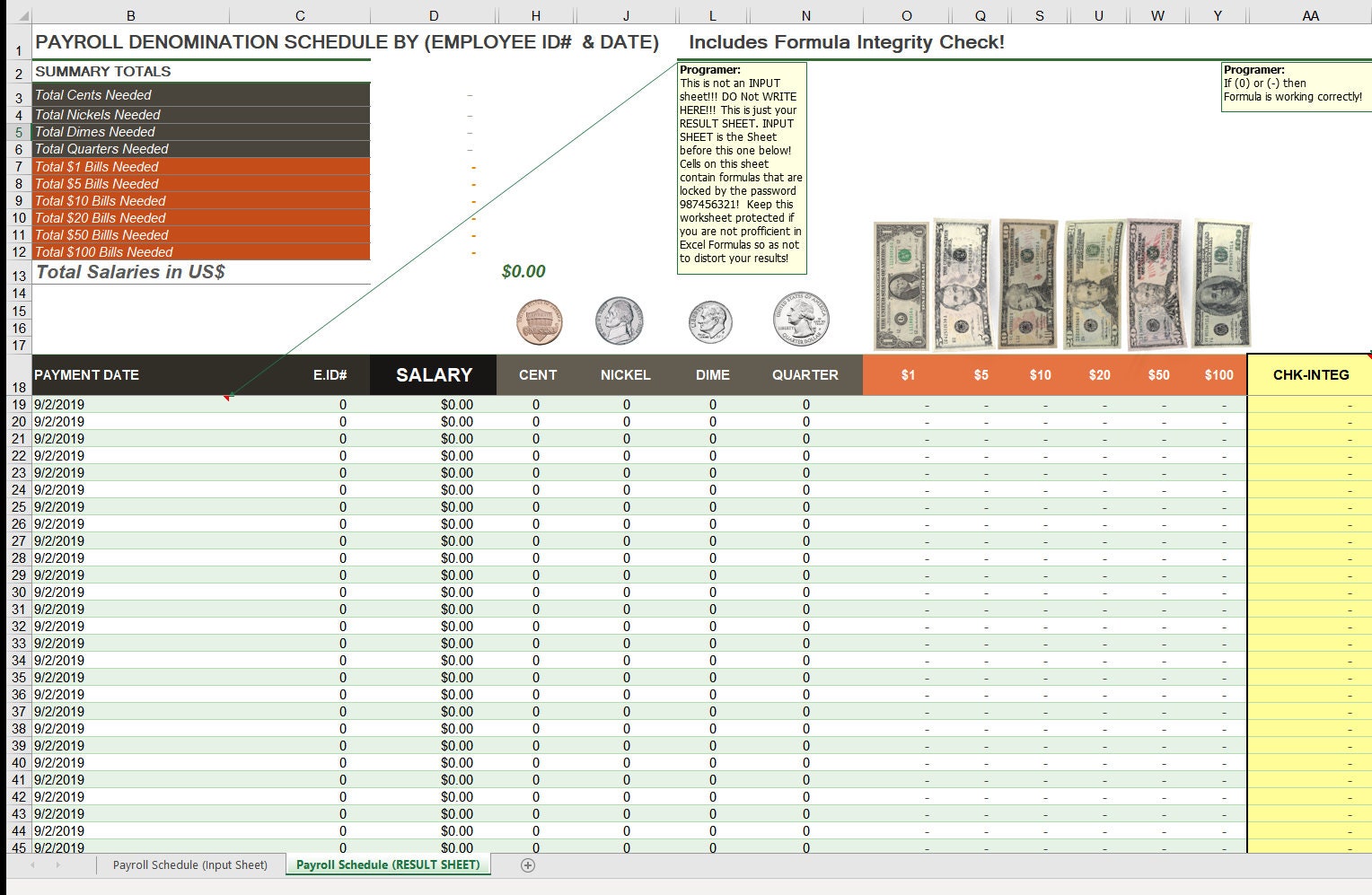 Payroll Cash Denomination Calculator for Excel, OFFICE 365-digital ...