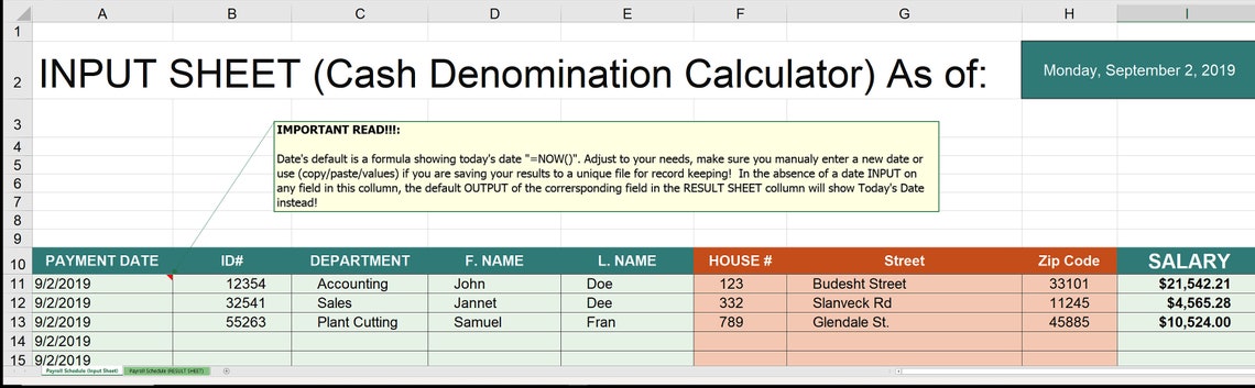 Payroll Cash Denomination Calculator for Excel, OFFICE 365-digital ...