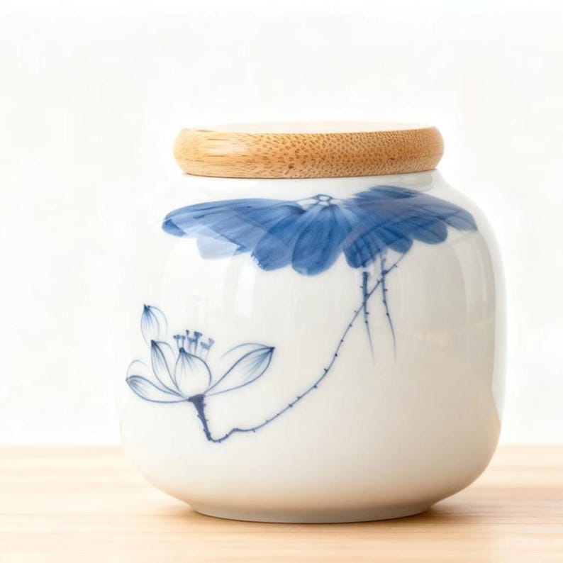 Lotus Tea Canister: Ceramic Storage Jar With Bamboo Lid - Etsy