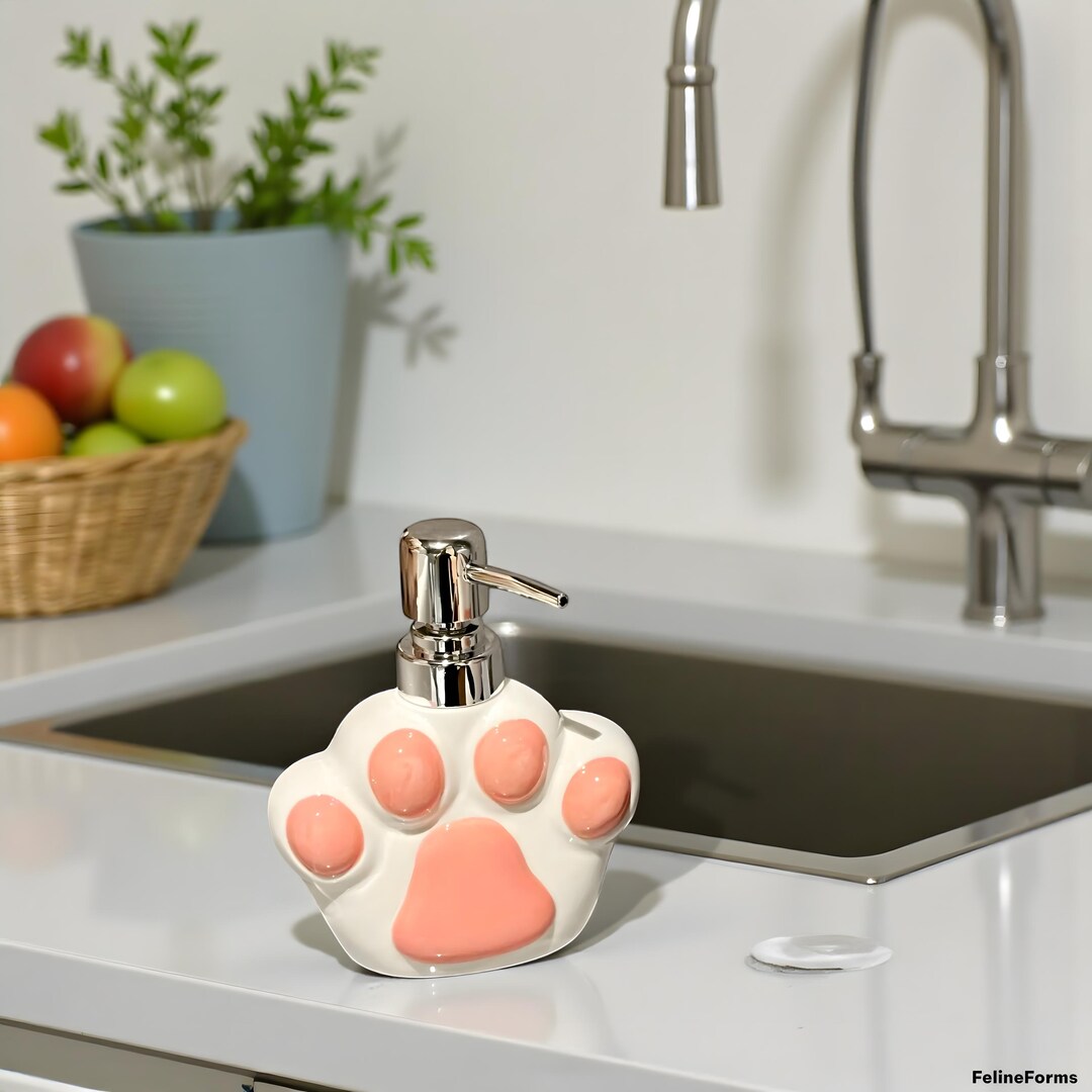 Ceramic Cat Paw Soap Dispenser – Pink Paw Pads, Refillable Lotion Pump ...