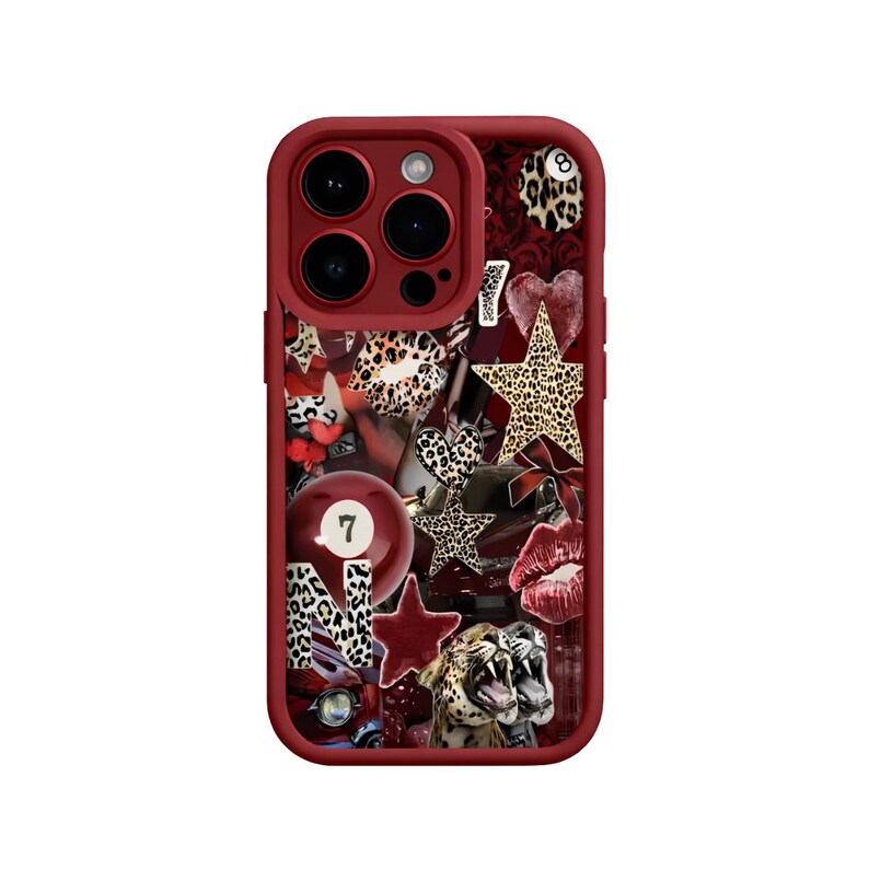 Burgundy Gradient Leopard, Lips, Pool Ball iPhone Case, Maximalist ...
