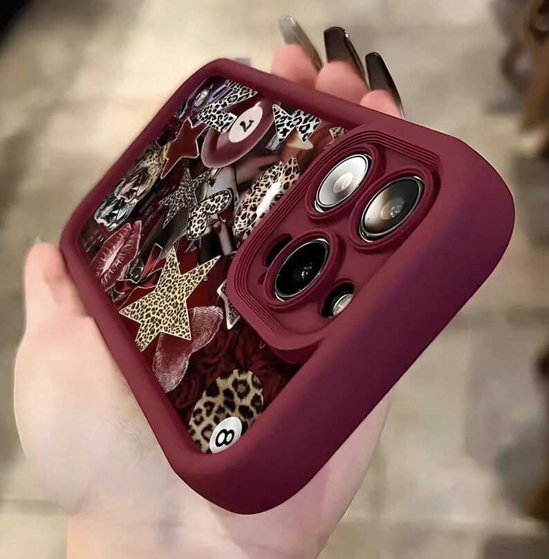 Burgundy Gradient Leopard, Lips, Pool Ball iPhone Case, Maximalist ...