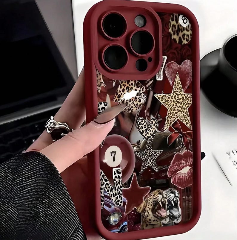 Burgundy Gradient Leopard, Lips, Pool Ball iPhone Case, Maximalist ...