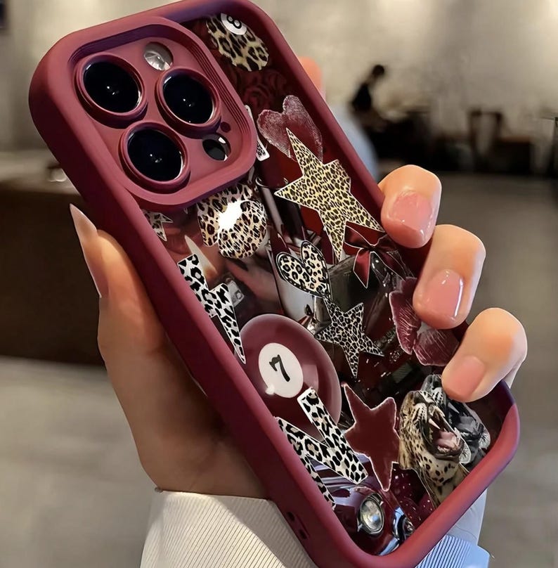 Burgundy Gradient Leopard, Lips, Pool Ball iPhone Case, Maximalist ...