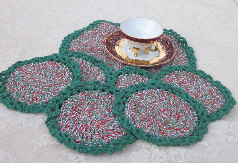 Crocheted Christmas Coasters Set of Seven, Christmas Decor, Party Decor ...