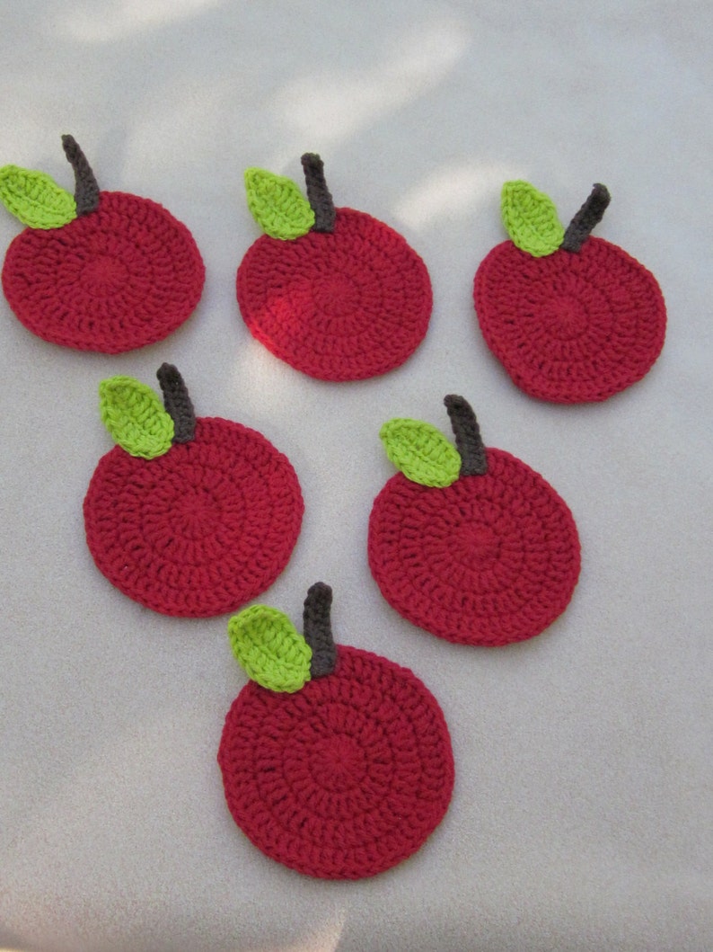 Red Apple Crochet Coasters Set of Six. - Etsy