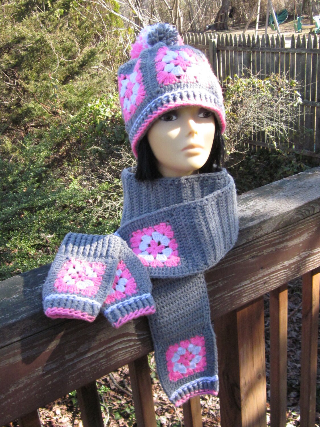Custom Order Multicolored Hat With Pom Pom Crochet Granny Square Hat ...