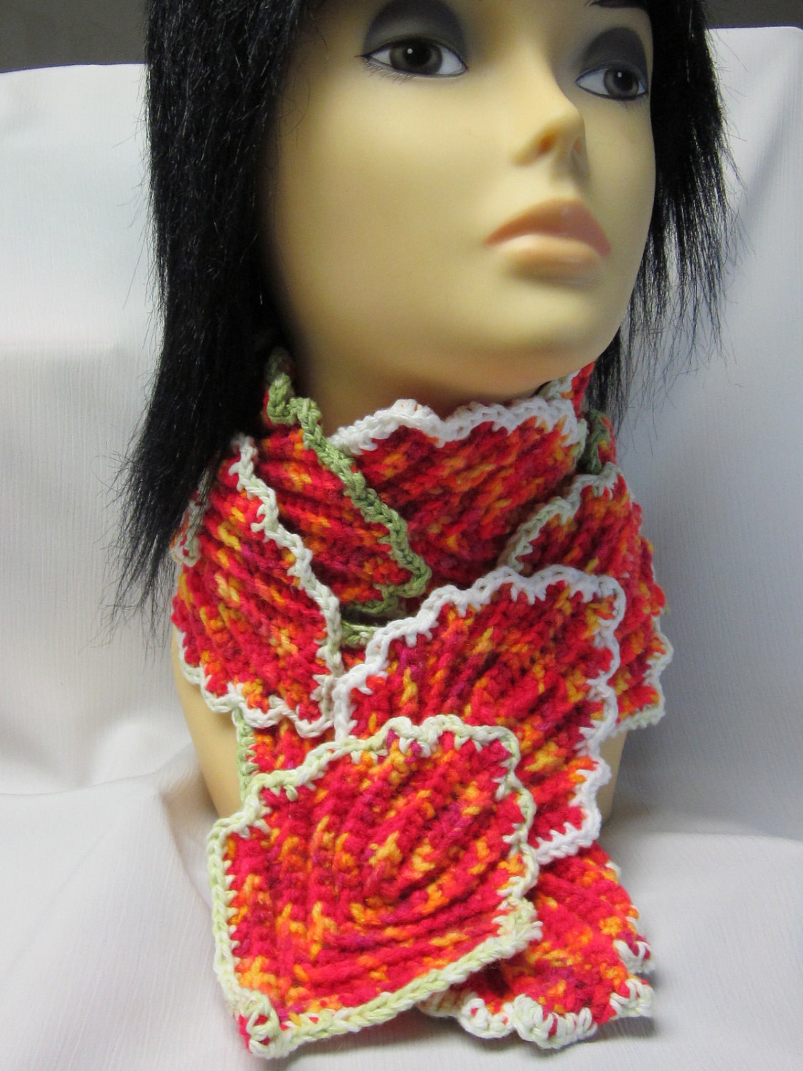 Multi Color Crochet Scarf With Beautiful Flower Brooch - Etsy
