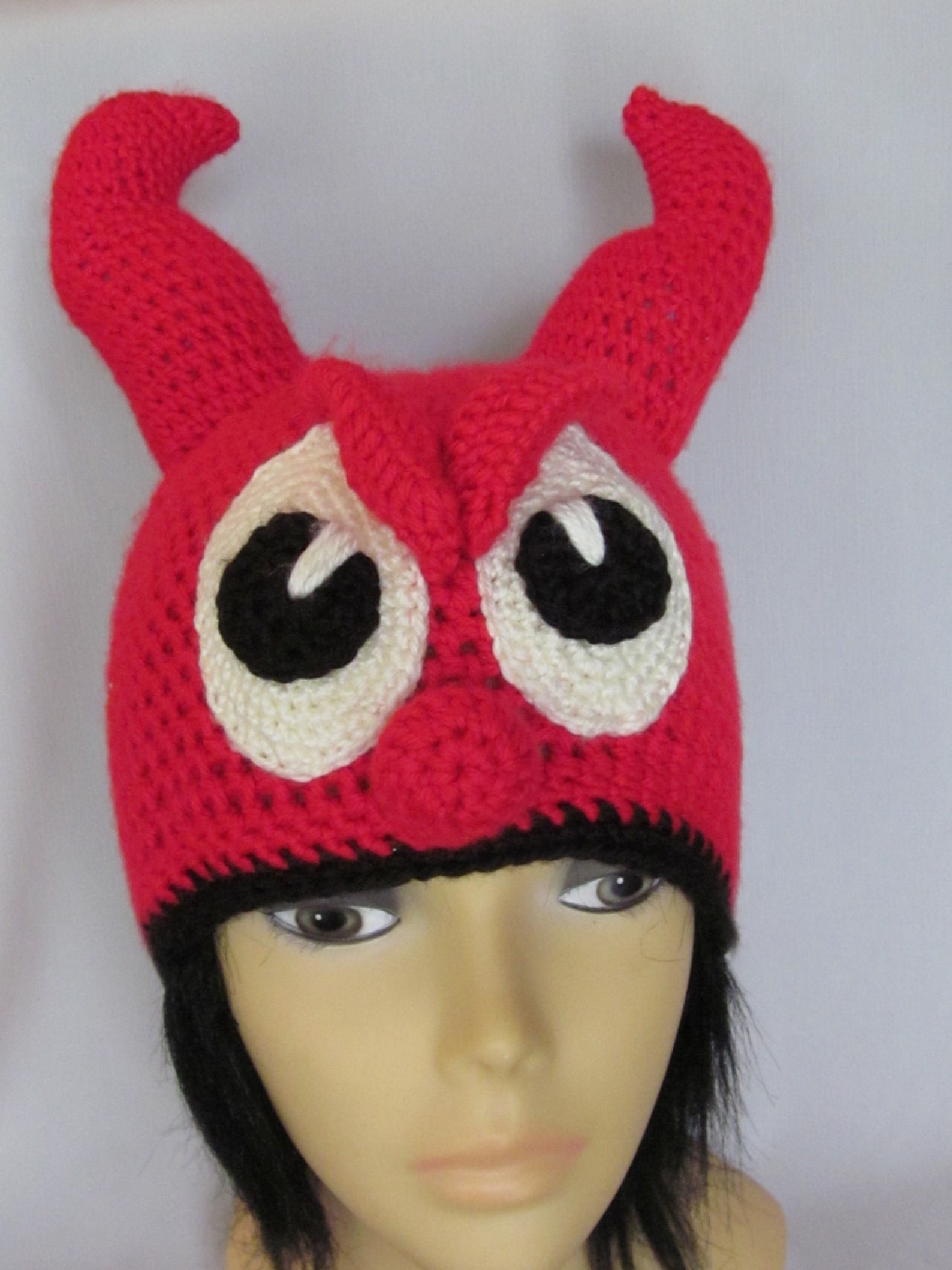 Crochet Devil Hat With Horns, Earflap Hat, Crochet Beanie, Renaissance ...