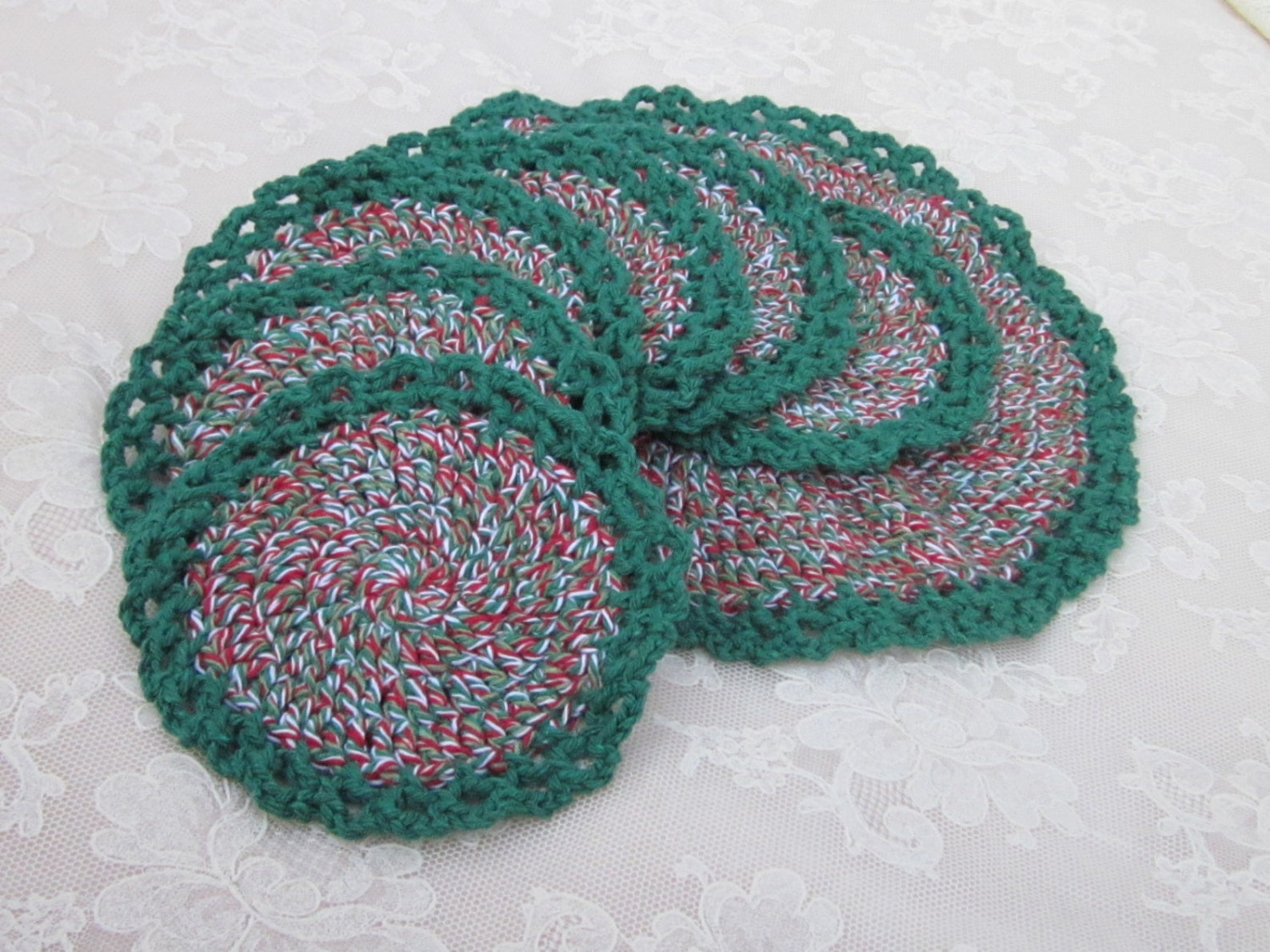 Crocheted Christmas Coasters Set of Seven, Christmas Decor, Party Decor ...